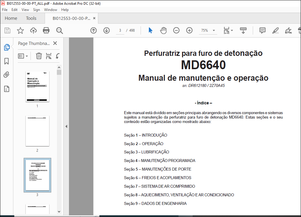 CAT MD6640 PERFURATRIZ PARA FURO DE DETONACAO Manual de Operacao e ...