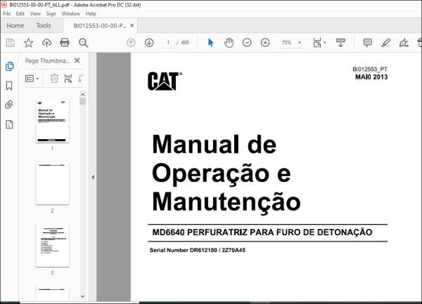 CAT MD6640 PERFURATRIZ PARA FURO DE DETONACAO Manual de Operacao e ...