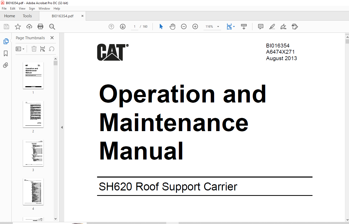 CAT SH620 Roof Support Carrier Operation & Maintenance Manual BI016354 ...
