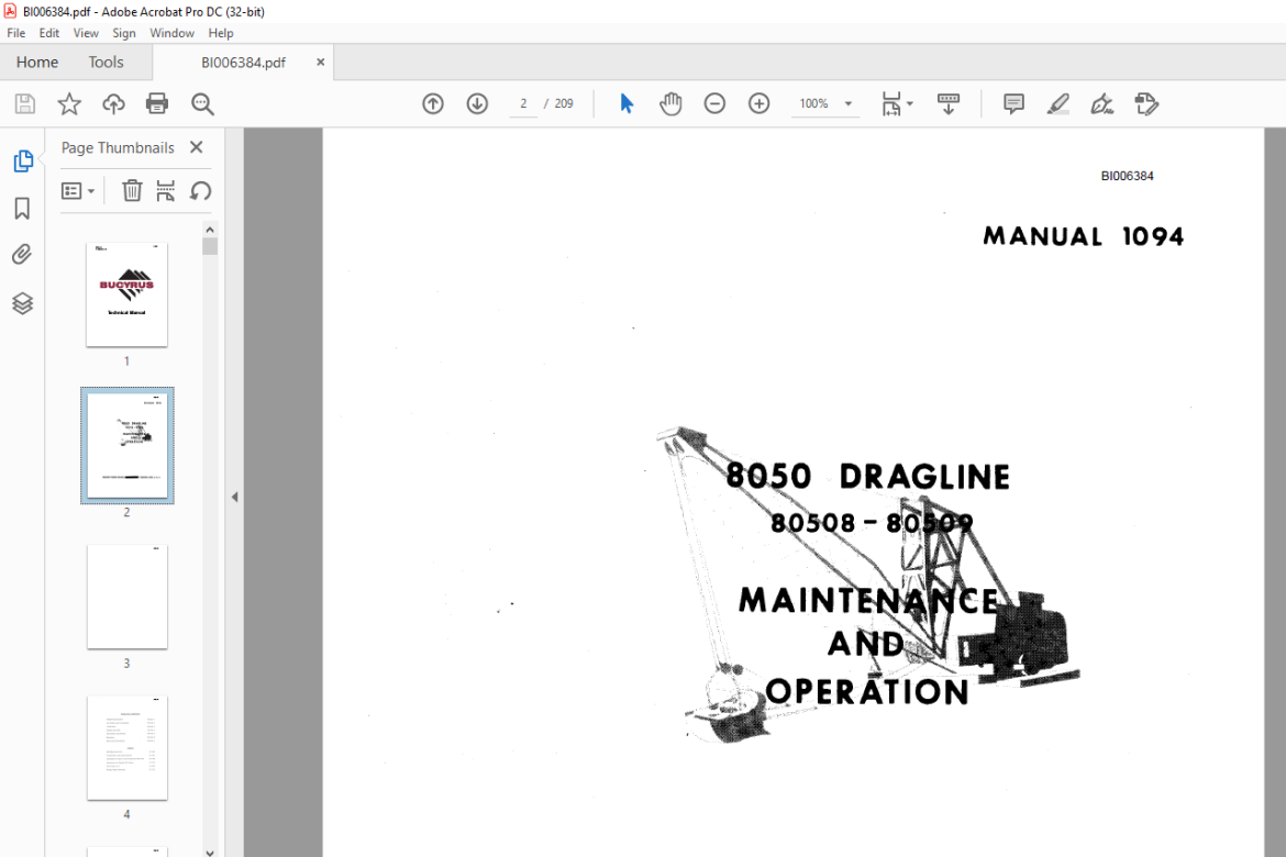 Cat Bucyrus 8050 Dragline Maintenance & Operation Manual SN 80508 ...