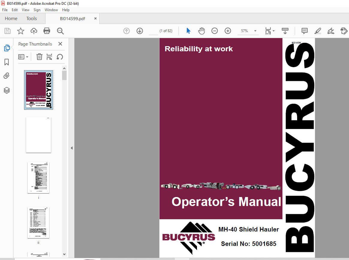 Cat Bucyrus MH-40 Shield Hauler Operator's Manual SN 5001685 - PDF DOWNLOAD