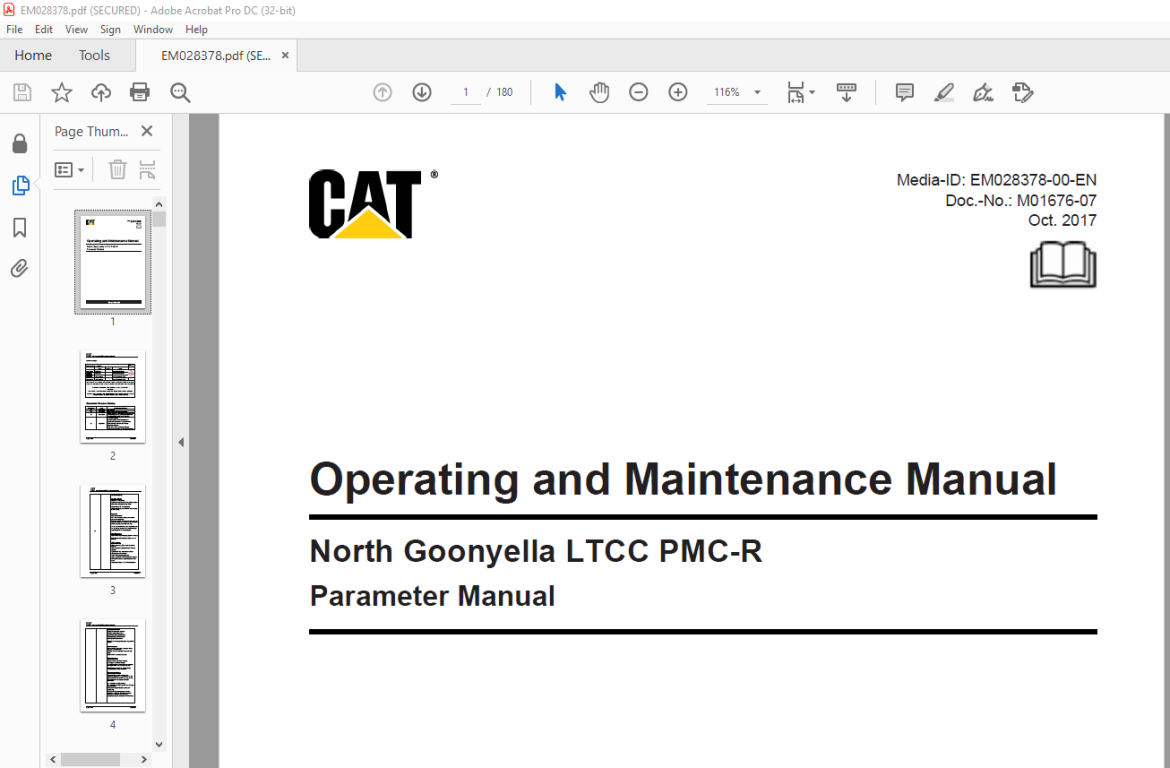 Cat North Goonyella LTCC PMC-R Parameter Operating & Maintenance Manual ...