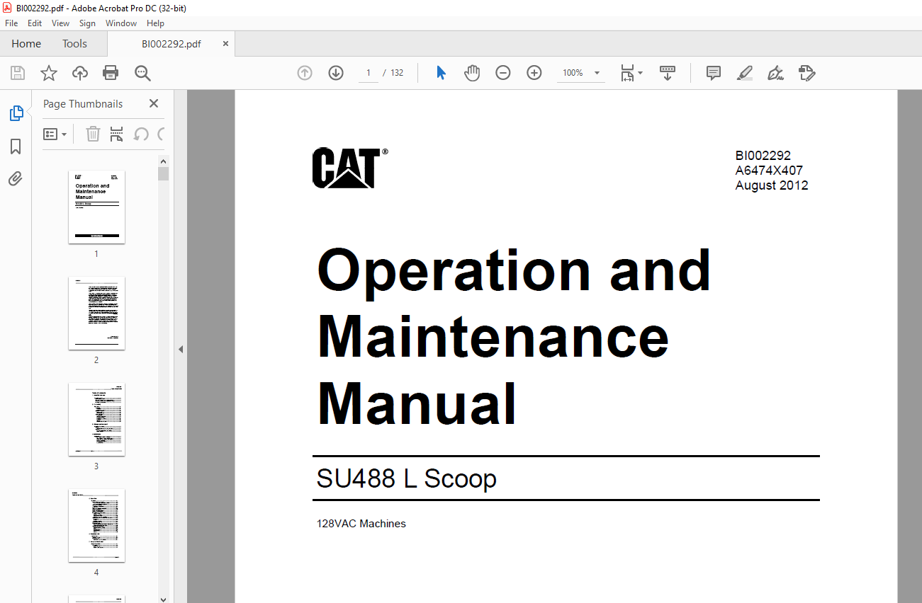 Cat SU488 L Scoop Operation & Maintenance Manual BI002292 – PDF ...