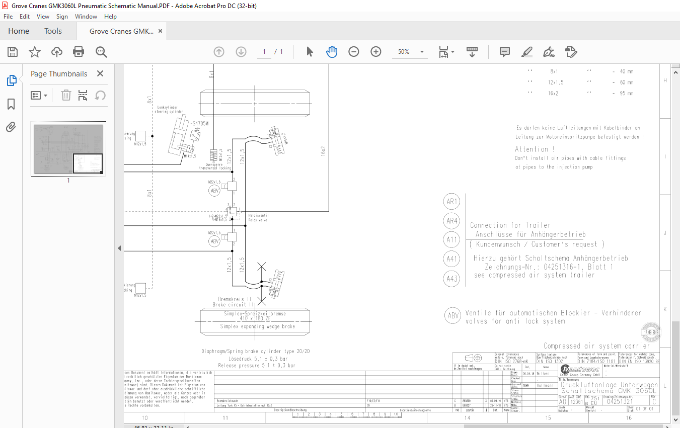 Grove Crane GMK 3060L Pneumatic Schematic Manual - PDF DOWNLOAD