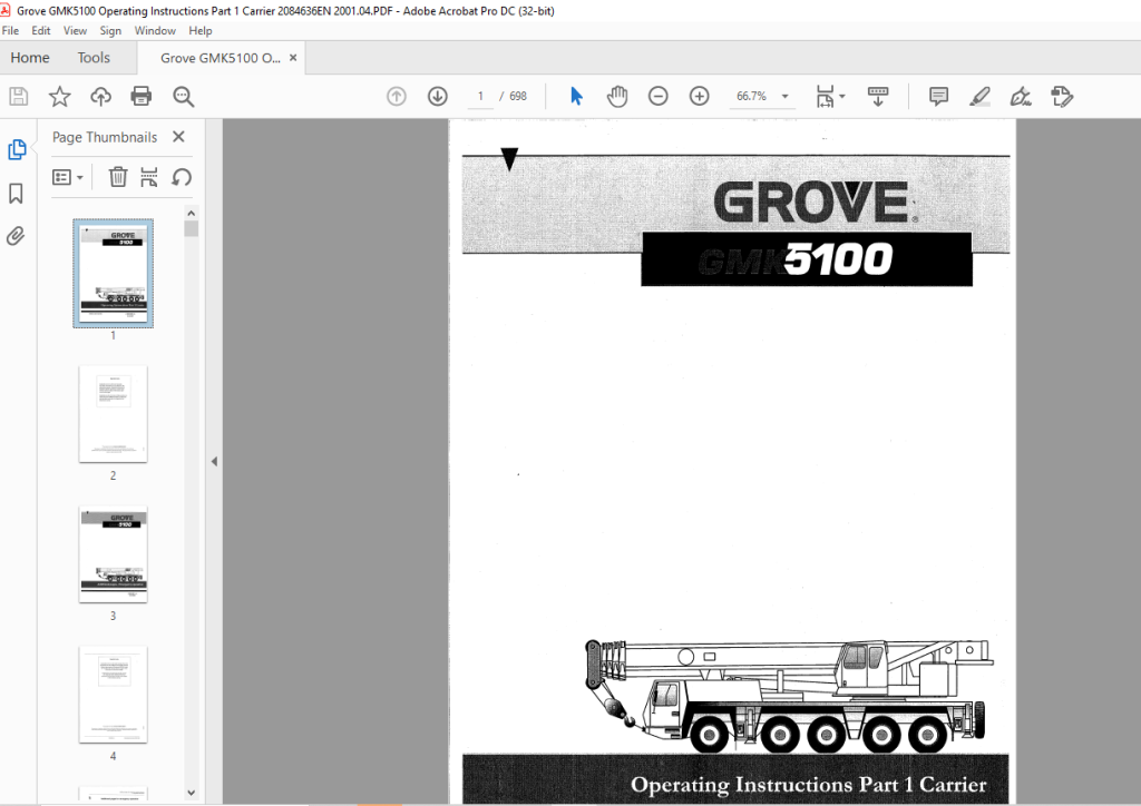 Grove Crane GMK 5100 Carrier Operating Instruction Manual 2084636 - PDF ...