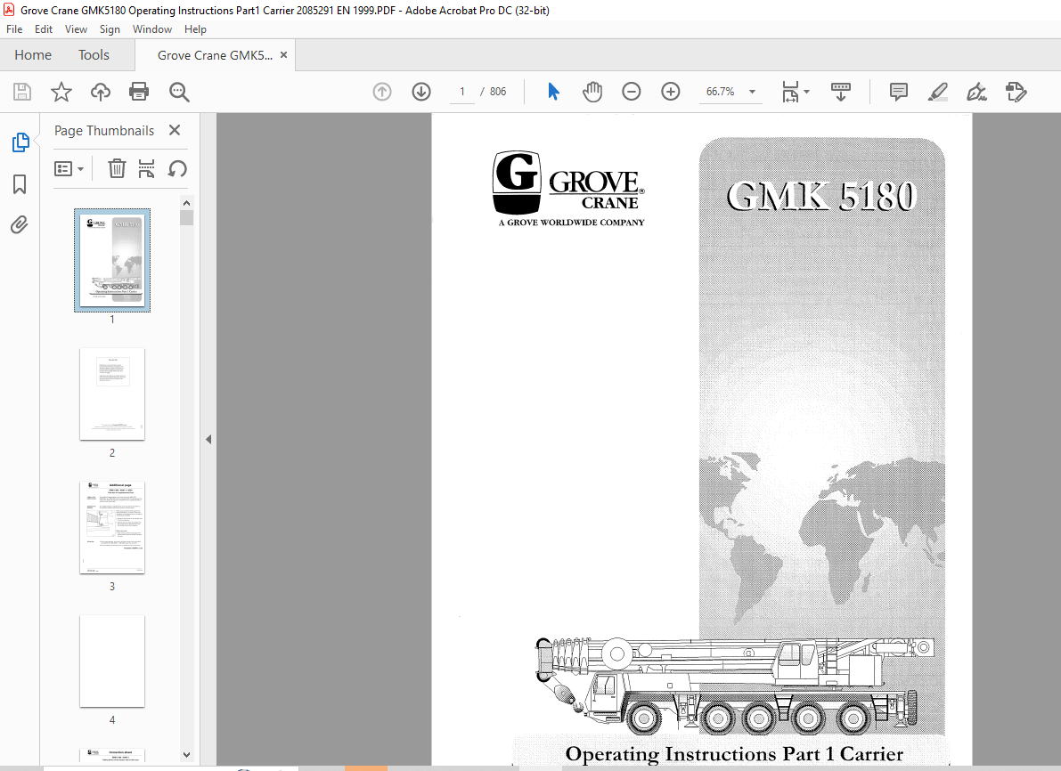 Grove Crane GMK 5180 Carrier & Superstructure Operating Instruction ...