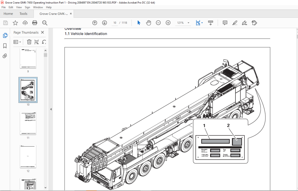 Grove Crane GMK 7450 Driving & Crane operation Operating Instruction ...