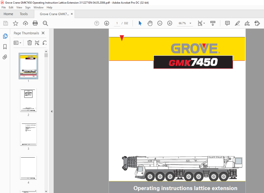 Grove Crane GMK 7450 Lattice Extension Operating Instruction Manual ...
