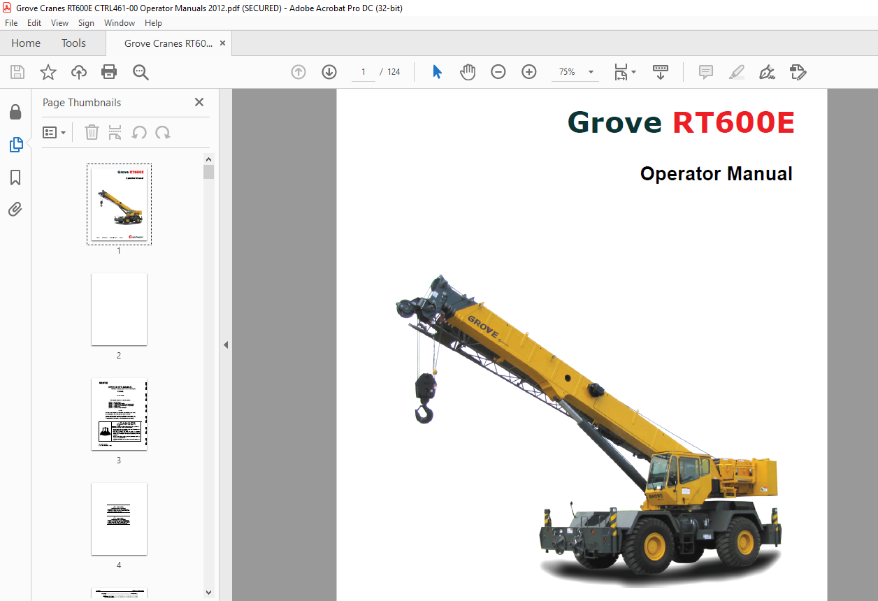 Grove Crane RT600E Operator’s Manual 461-00 – PDF DOWNLOAD ...