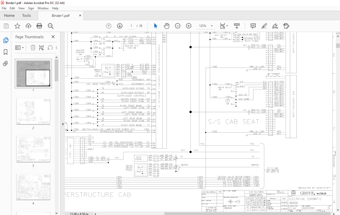 Grove Crane TMS 800E Electrical Schematic Manual - PDF DOWNLOAD