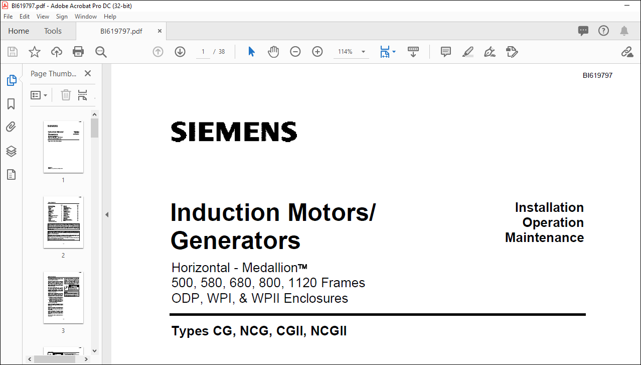 SIEMENS Induction Motors Generators Horizontal-Medallion 500, 580, 680 ...