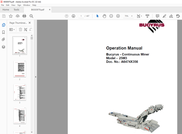 CAT Bucyrus Continuous Miner 25M3 Operation Manual BI000979 – PDF ...