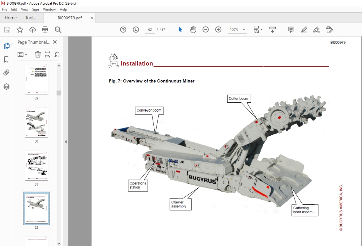 CAT Bucyrus Continuous Miner 25M3 Operation Manual BI000979 – PDF ...