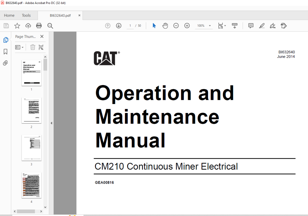 CAT CM210 Continuous Miner Electrical Operation and Maintenance Manual ...