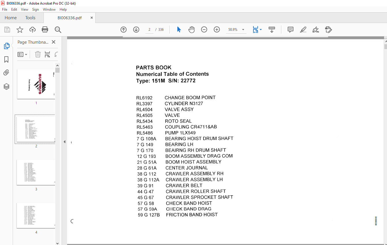 Cat Bucyrus 151M Dragline Parts Book Manual SN 22772 - PDF DOWNLOAD