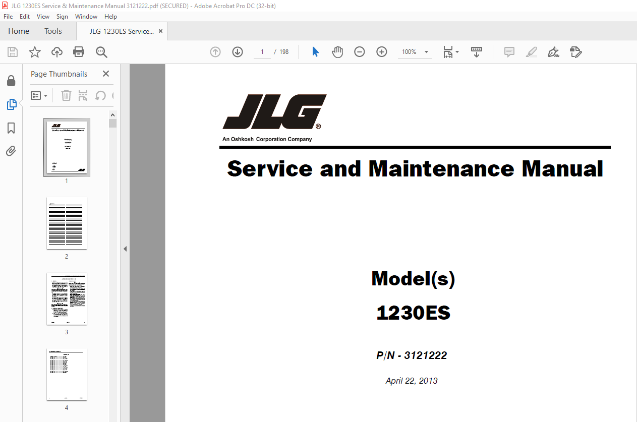 JLG 1230ES Service & Maintenance Manual 3121222 - PDF DOWNLOAD ...