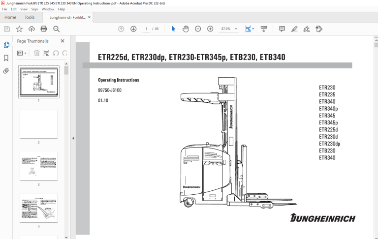 Jungheinrich Forklift ETR225d,ETR230dp,ETR230-ETR345p,ETB230,ETB340 ...