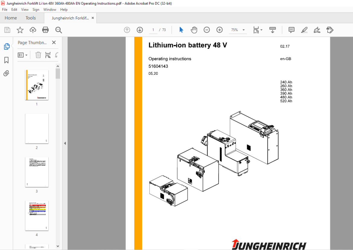 Jungheinrich Forklift Lithium-ion battery 48 V Operating Instructions ...
