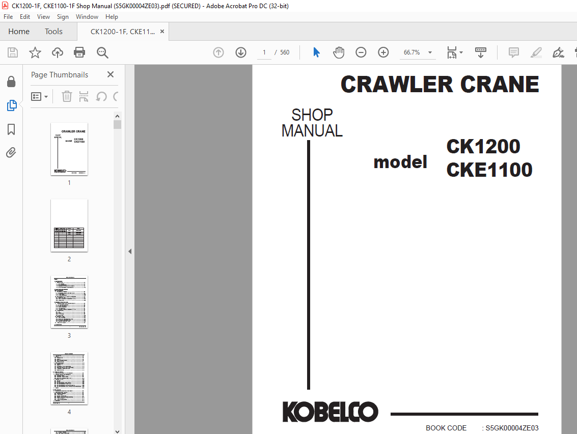 Kobelco CRANE CK1200 CKE1100 Shop Manual S5GK00004ZE03 - PDF DOWNLOAD ...