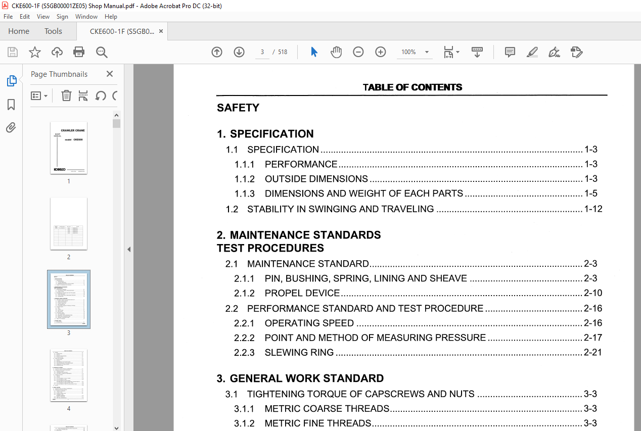 Kobelco CRAWLER CRANE CKE600 SHOP MANUAL S5GB00001ZE05 – PDF DOWNLOAD ...