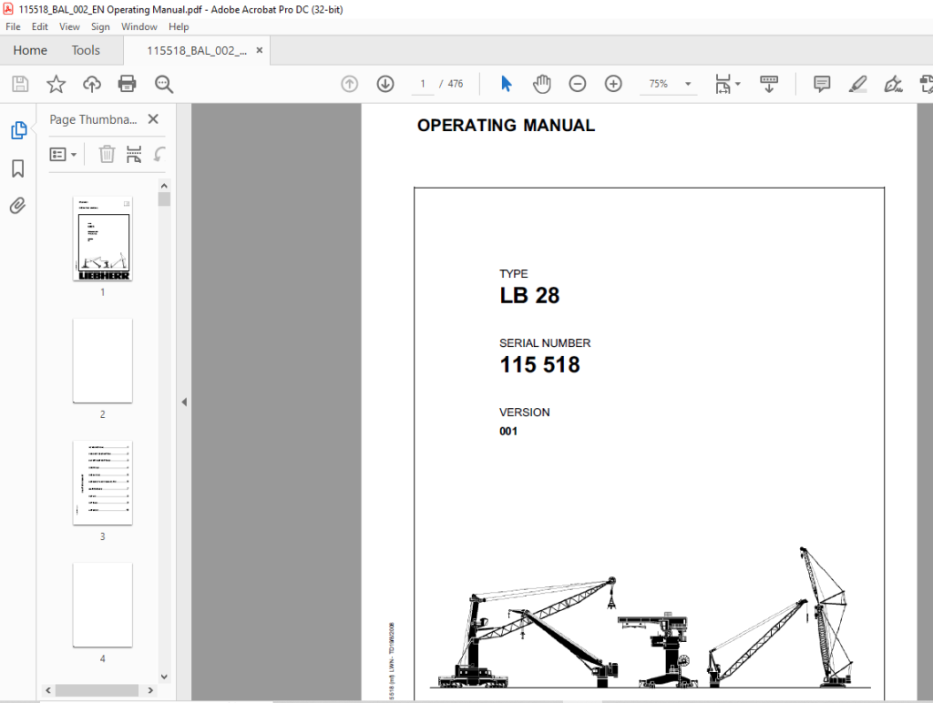 Liebherr Crane LB 28 Operating Manual SN 115518 – PDF DOWNLOAD ...