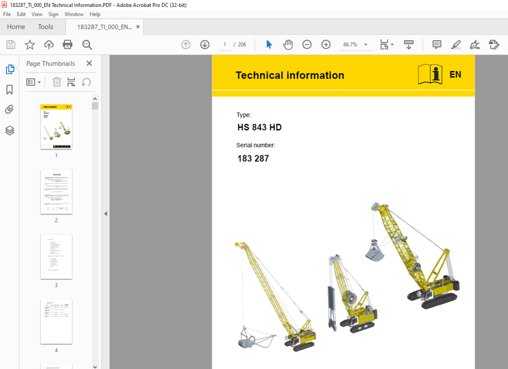 Liebherr Crawler Crane HS 843 HD Technical information Manual SN 183287 ...