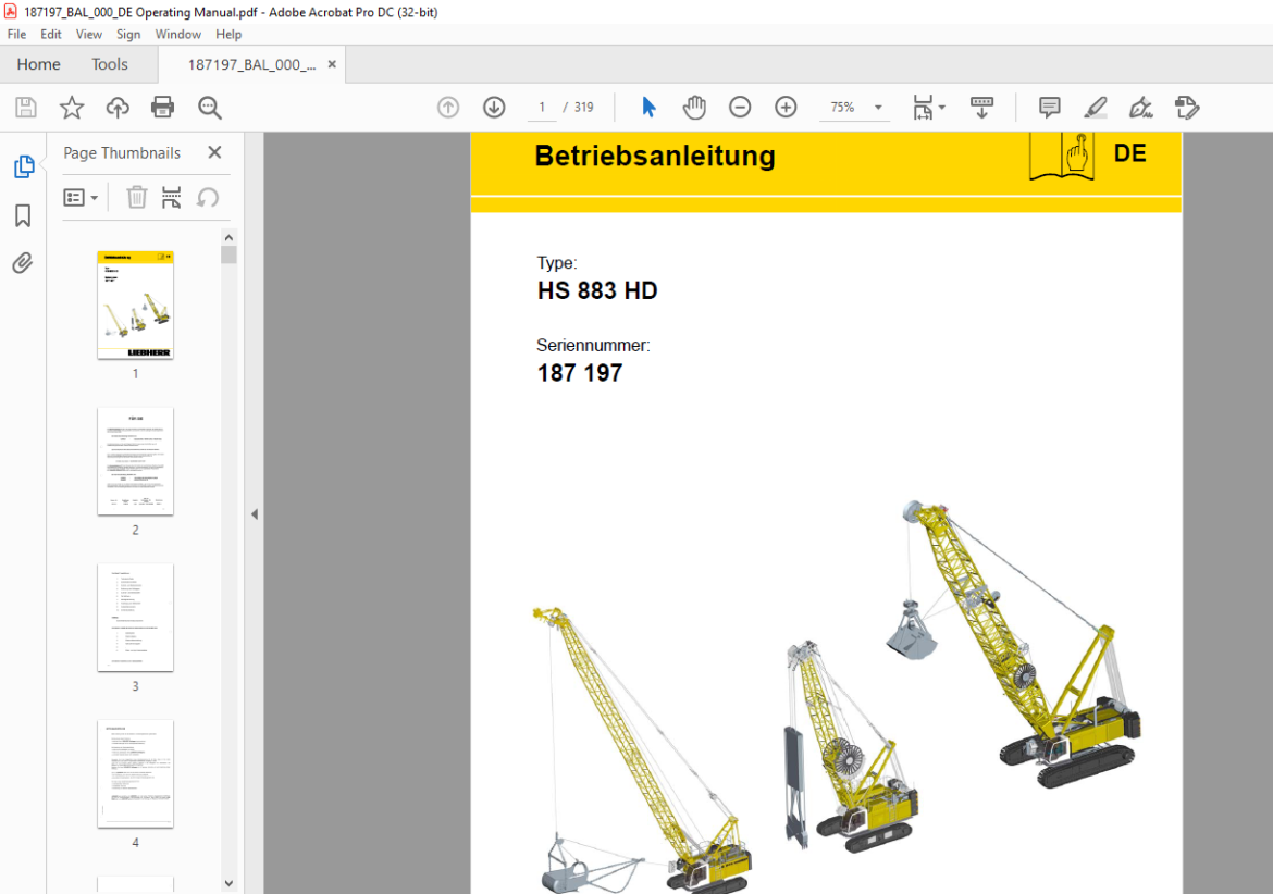 Liebherr Crawler Crane HS 883 HD Betriebsanleitung SN 187197 - PDF ...