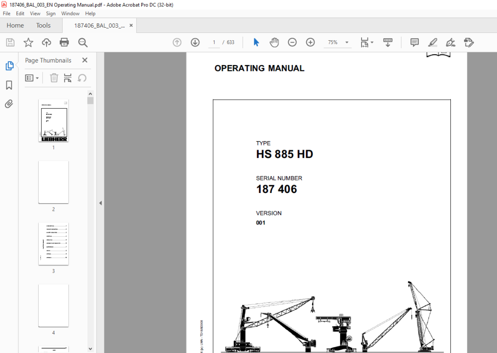 Liebherr Crawler Crane HS 885 HD OPERATING MANUAL SN 187406 – PDF ...