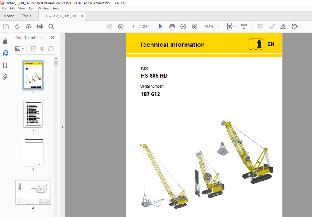Liebherr Crawler Crane HS 885 HD Technical information Manual SN 187612 ...