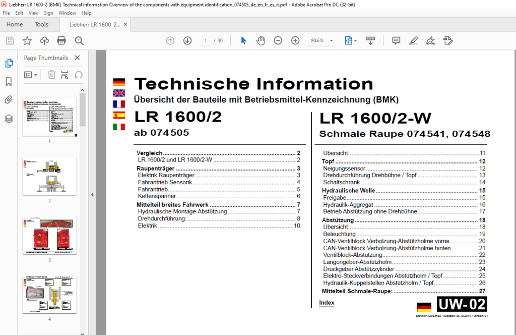 Liebherr LR 1600-2 & LR 1600-2-W (BMK) Übersicht der Bauteile mit ...
