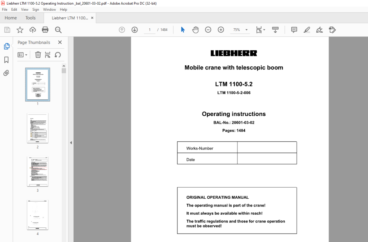 Liebherr Mobile Crane with telescopic Boom LTM 1100-5.2 Operating ...