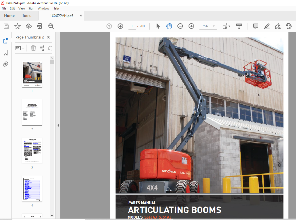 Skyjack SJ46AJ SJ51AJ Articulating Booms Parts Manual 160622AH - PDF ...
