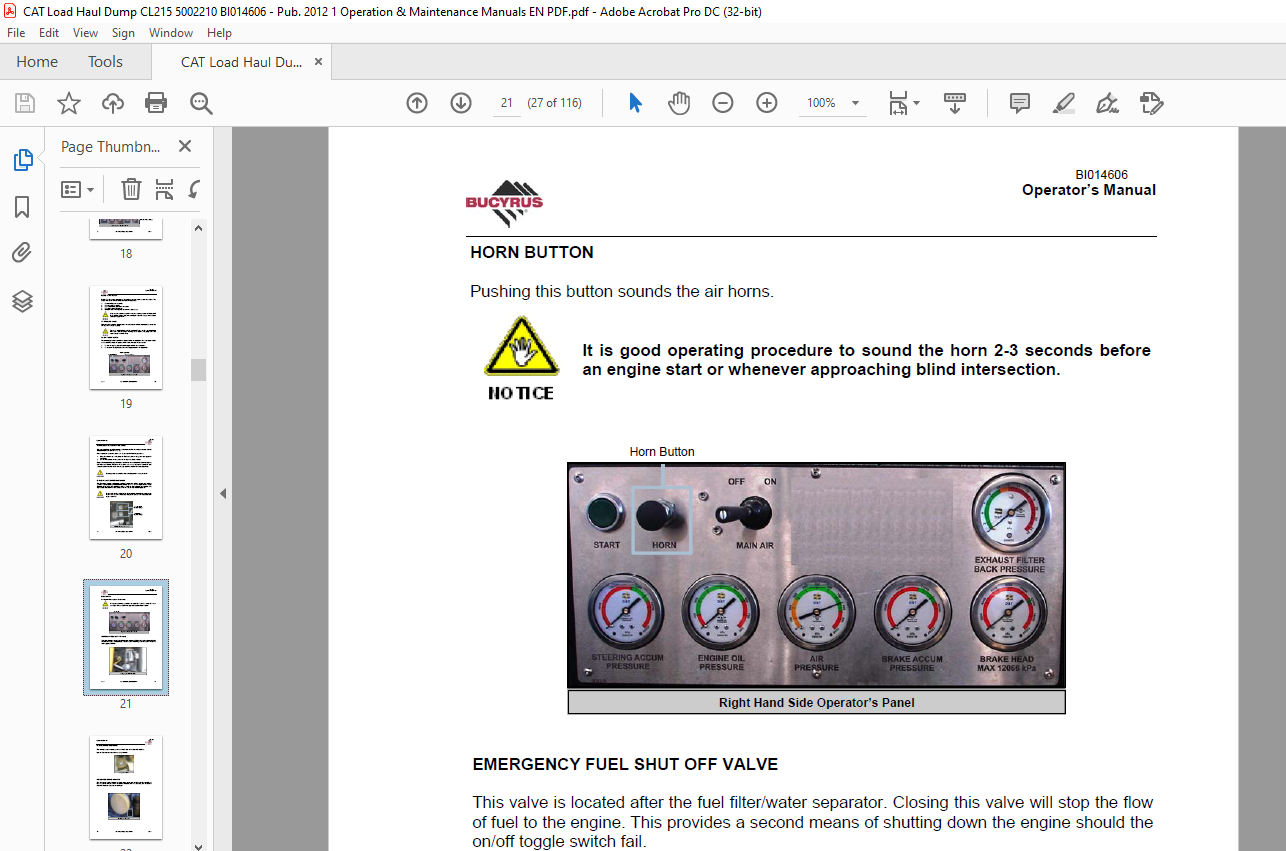 CAT Bucyrus FBL-15 LHD Utility Operator's Manual SN 5002210 - PDF ...
