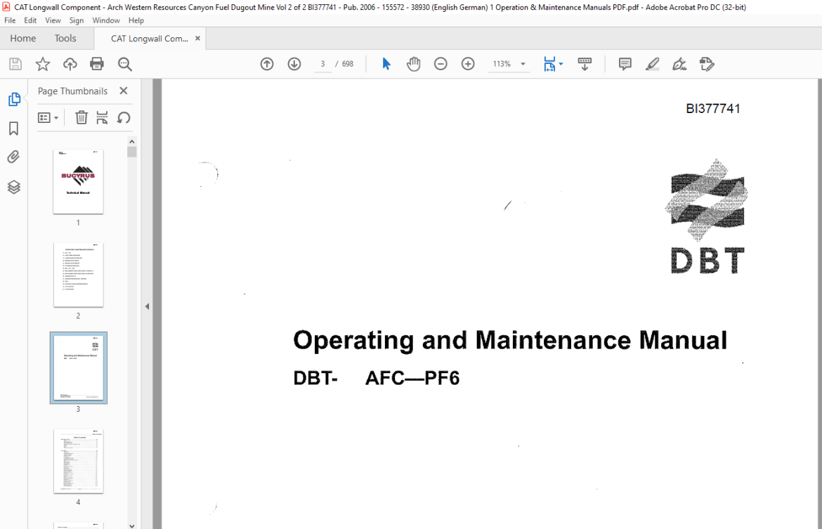 CAT Longwall Component DBT AFC-PF6 Operation & Maintenance Manual - PDF ...
