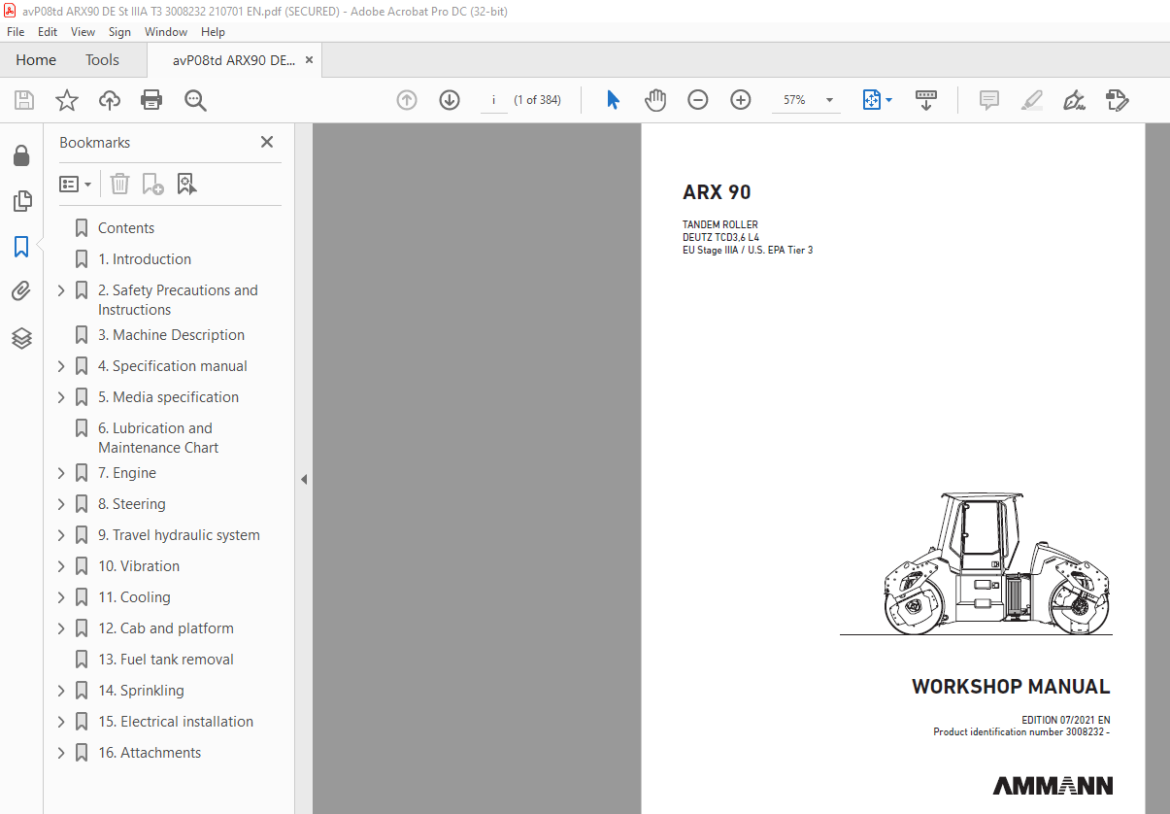 Ammann ARX 90 Tandem Roller Workshop Manual 3008232 PDF - HeyDownloads ...