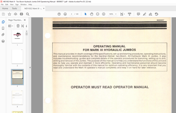 CAT Mark III Two Boom Hydraulic Jumbo Operating Manual BI009857 – PDF ...