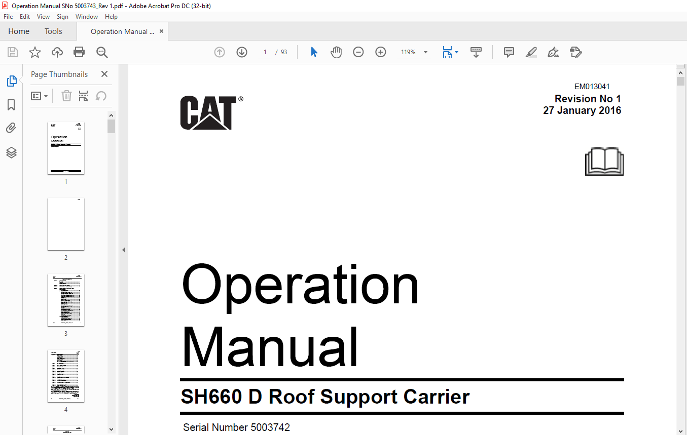 CAT SH660 D Roof Support Carrier Operation Manual SN 5003742 - PDF ...