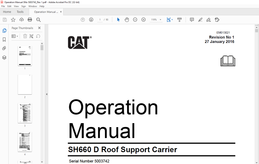 CAT SH660 D Roof Support Carrier Operation Manual SN 5003742 - PDF ...