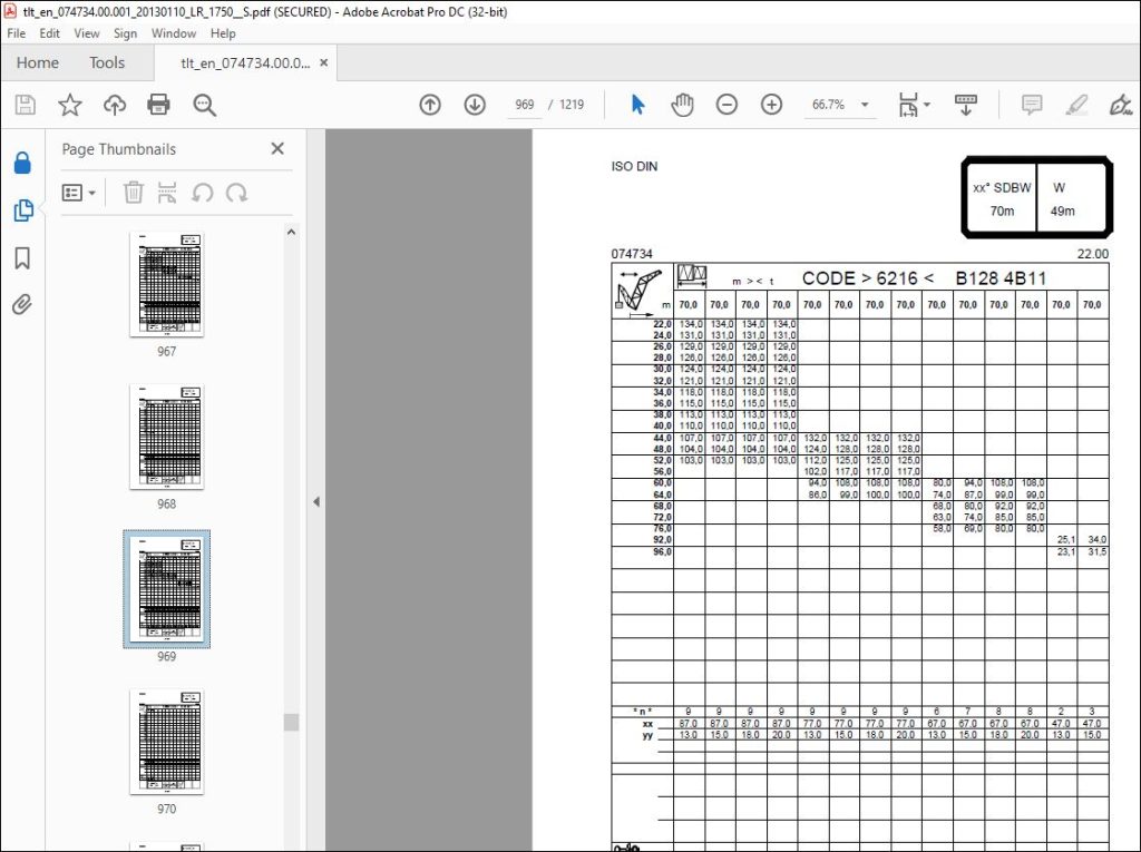 Liebherr Crawler Crane LR 1750 S Load Chart Manual 074734 - PDF DOWNLOAD