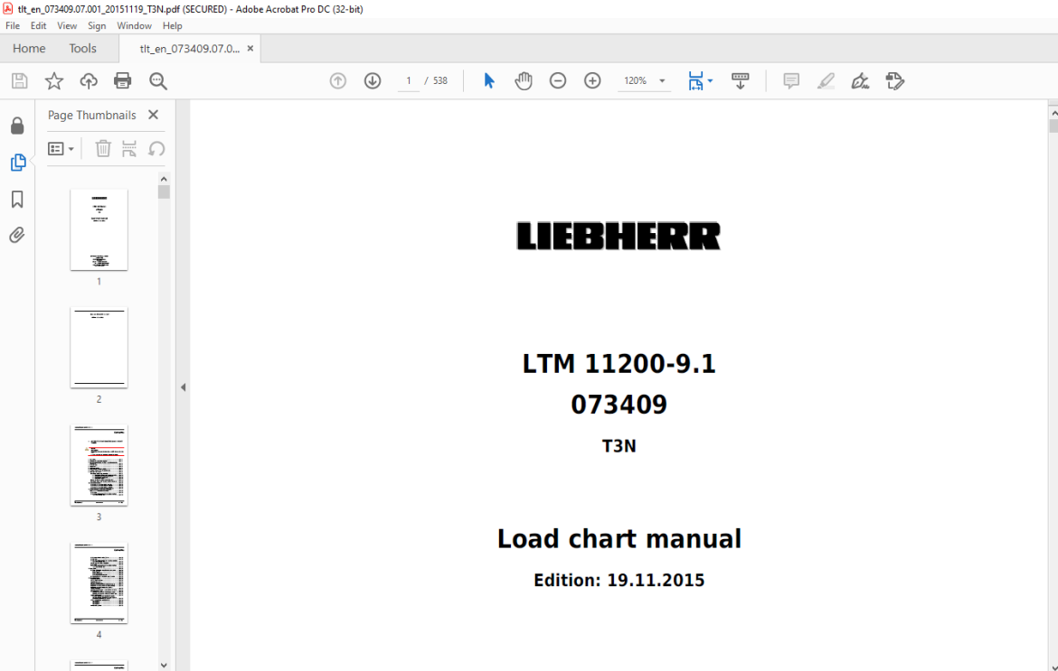 Liebherr LTM 11200-9.1 Load chart Manual 073409 T3N - PDF DOWNLOAD ...