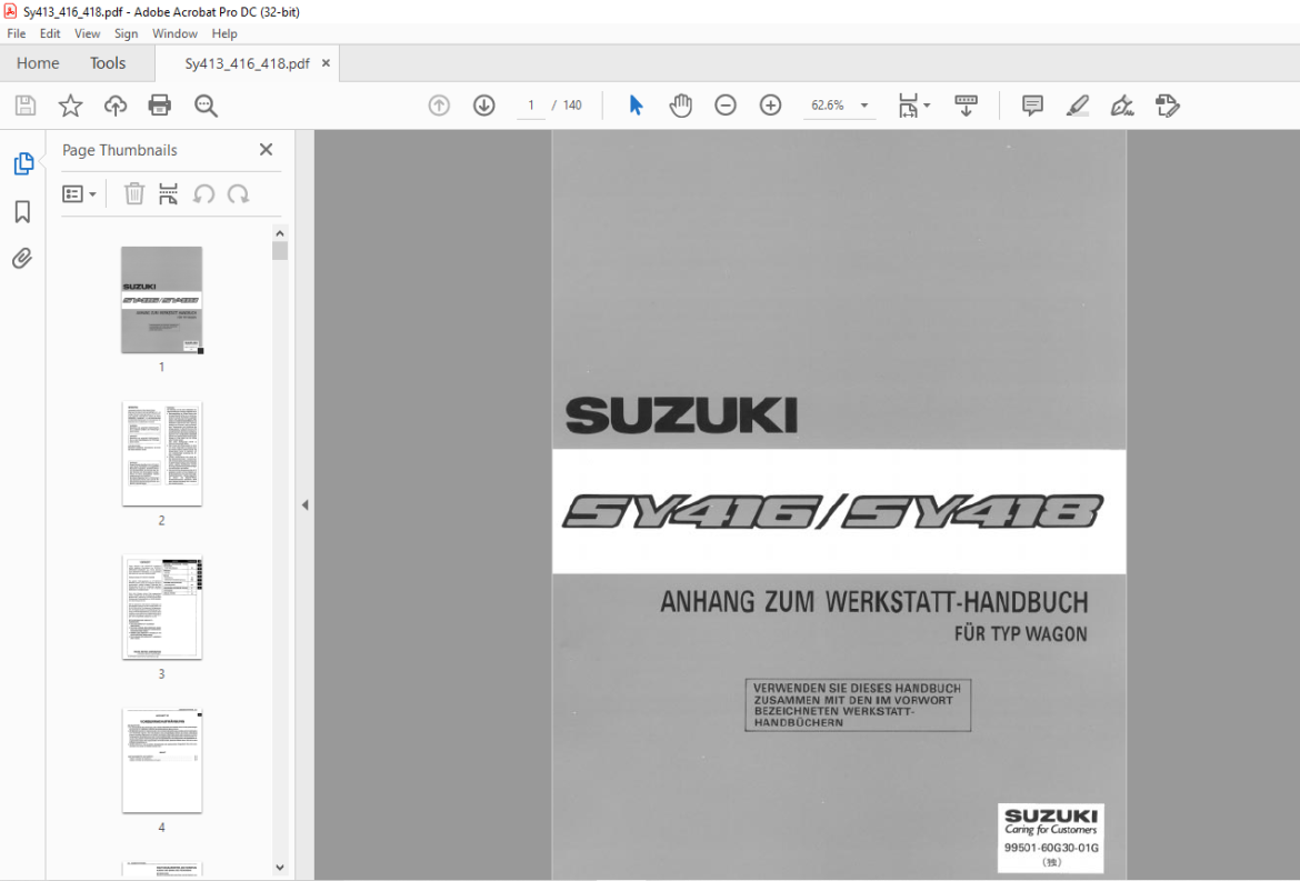 SUZUKI SY416 SY418 ANHANG ZUM WERKSTATT HANDBUCH FUR TYP WAGON - PDF ...