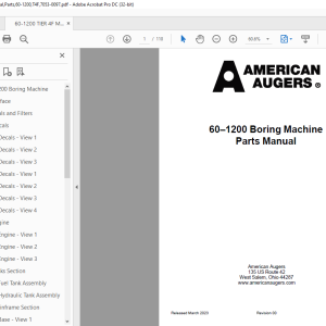 Ditch Witch American Augers 60–1200 Boring Machine Parts Manual 7053 ...