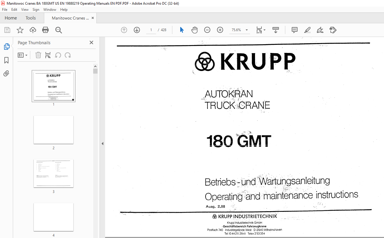 Krupp TRUCK Crane 180GMT Operating Manual PDF – HeyDownloads – Manual ...