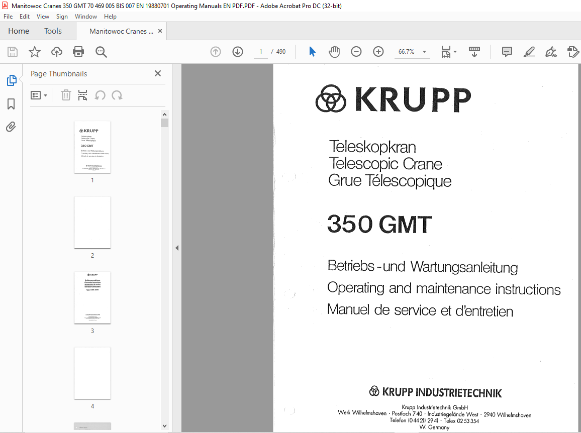 Krupp Telescopic 350 GMT Operating Manual PDF