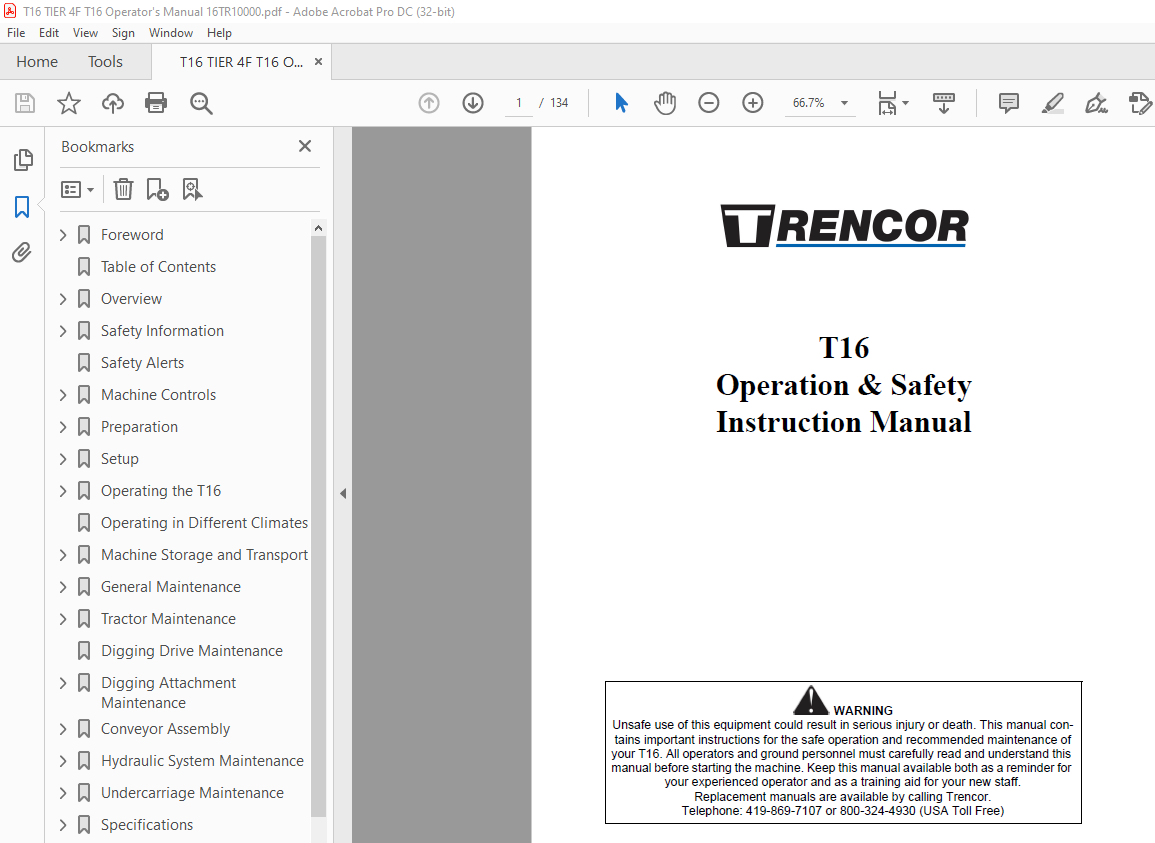 Trencor T16 Operation & Safety Instruction Manual 16TR10000 PDF ...