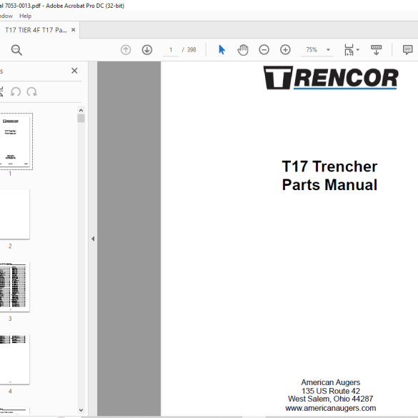Trencor T17 Trencher Parts Manual 7053-0013 - HeyDownloads - Manual ...