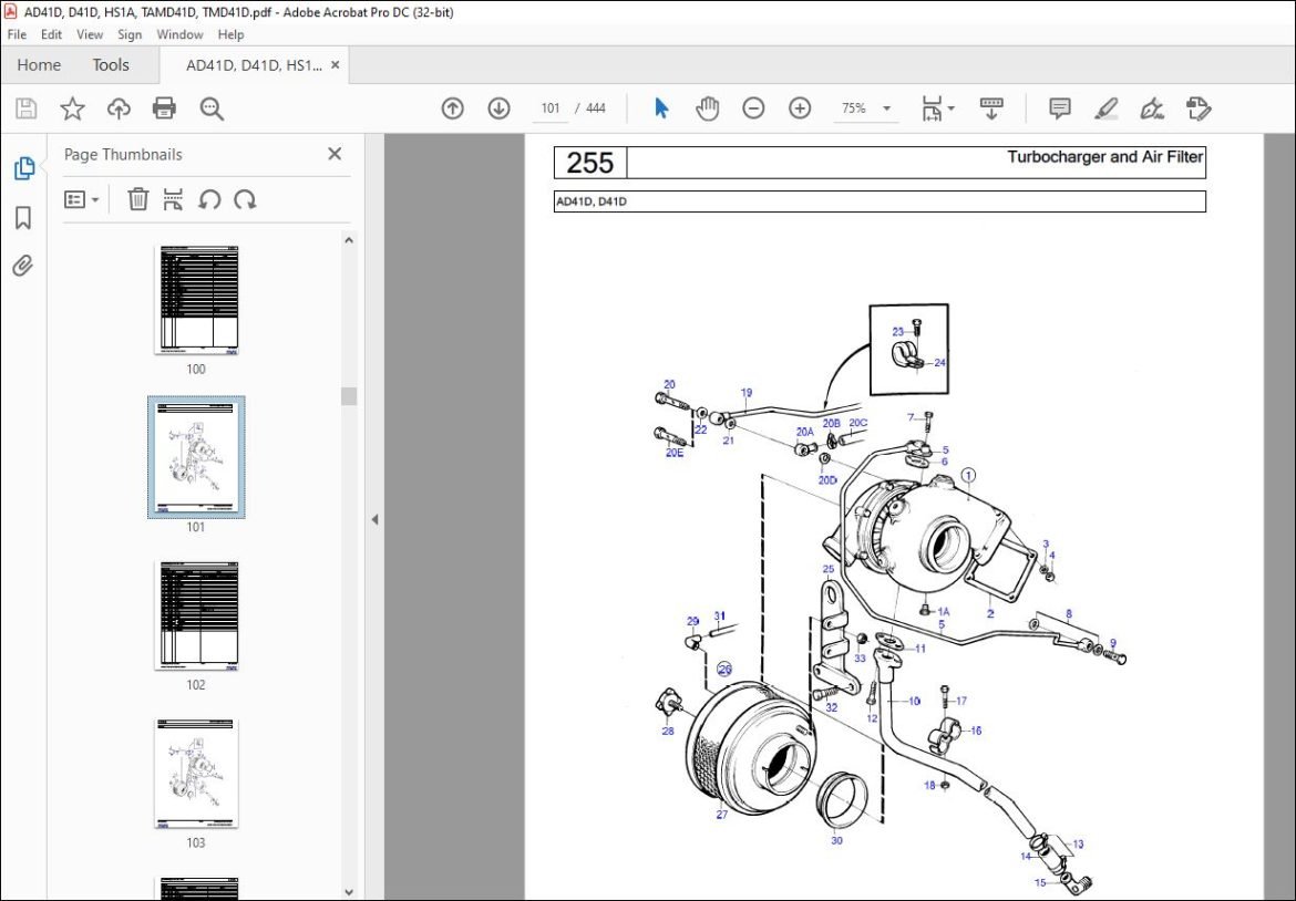 Volvo Penta AD41D, D41D, HS1A, TAMD41D, TMD41D Parts Manual PDF