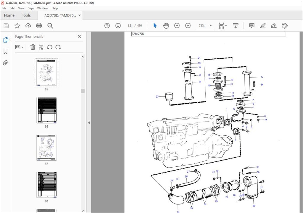 Volvo Penta AQD70D TAMD70D TAMD70E Marine Diesel Engine Parts Manual ...