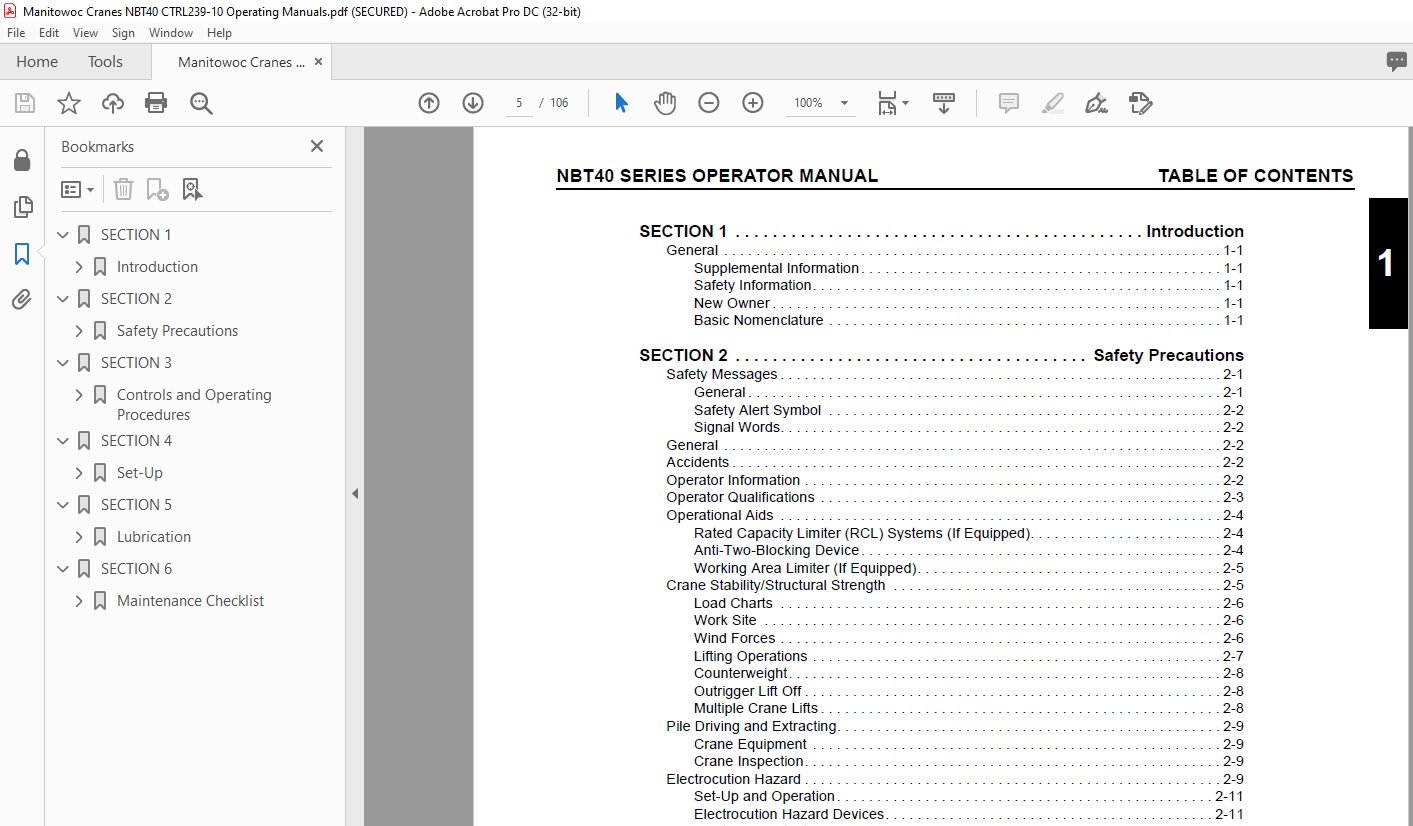Manitowoc National Crane NBT40 Series Operator Manual PDF ...
