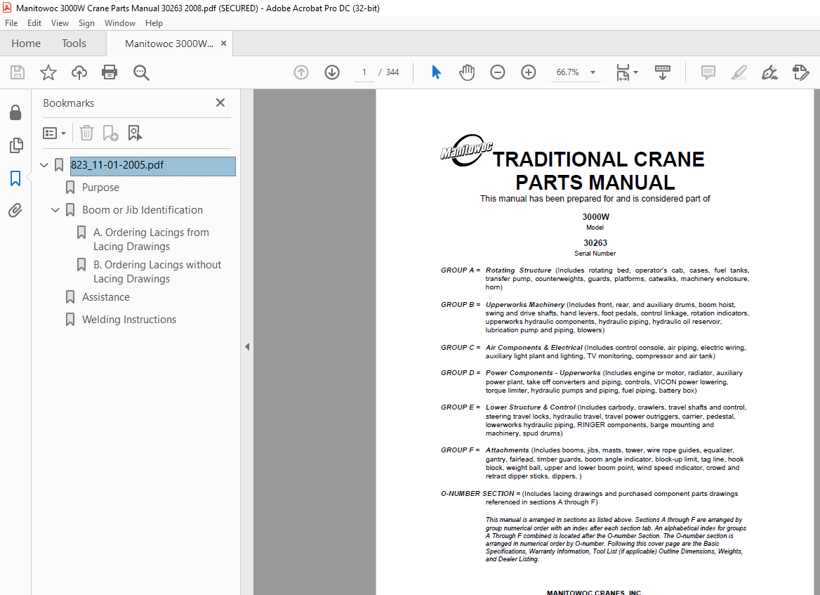 Manitowoc Traditional Crane 3000W Parts Manual SN 30263 - PDF DOWNLOAD ...
